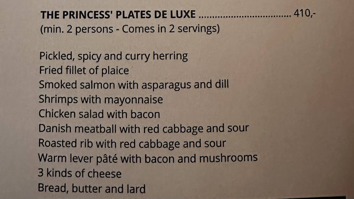 Menu at Cafe Petersborg, Copenhagen