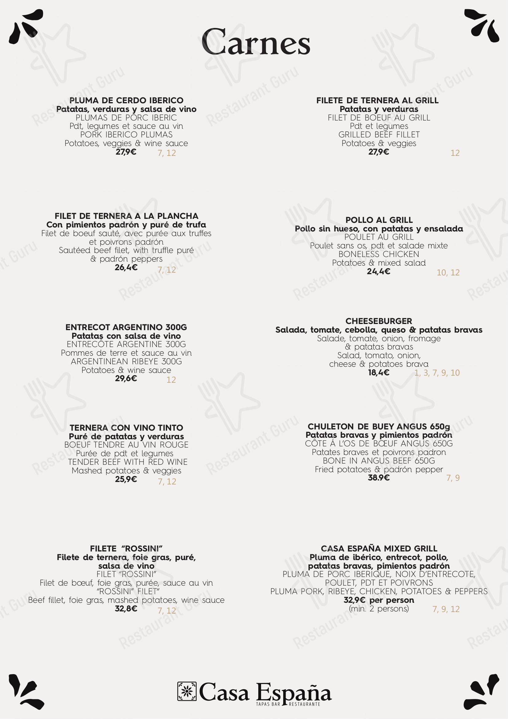 Menu au Casa España restaurant, Luxembourg