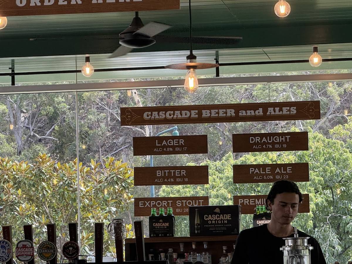 Menu at Cascade Brewery Bar, South Hobart