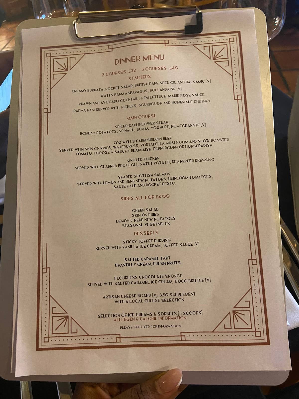 Menu at Castle View Restaurant at Leeds Castle, Hollingbourne