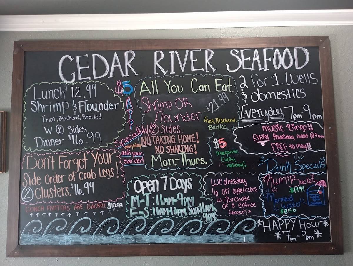 Menu at Cedar River Seafood Crystal River restaurant, Crystal River