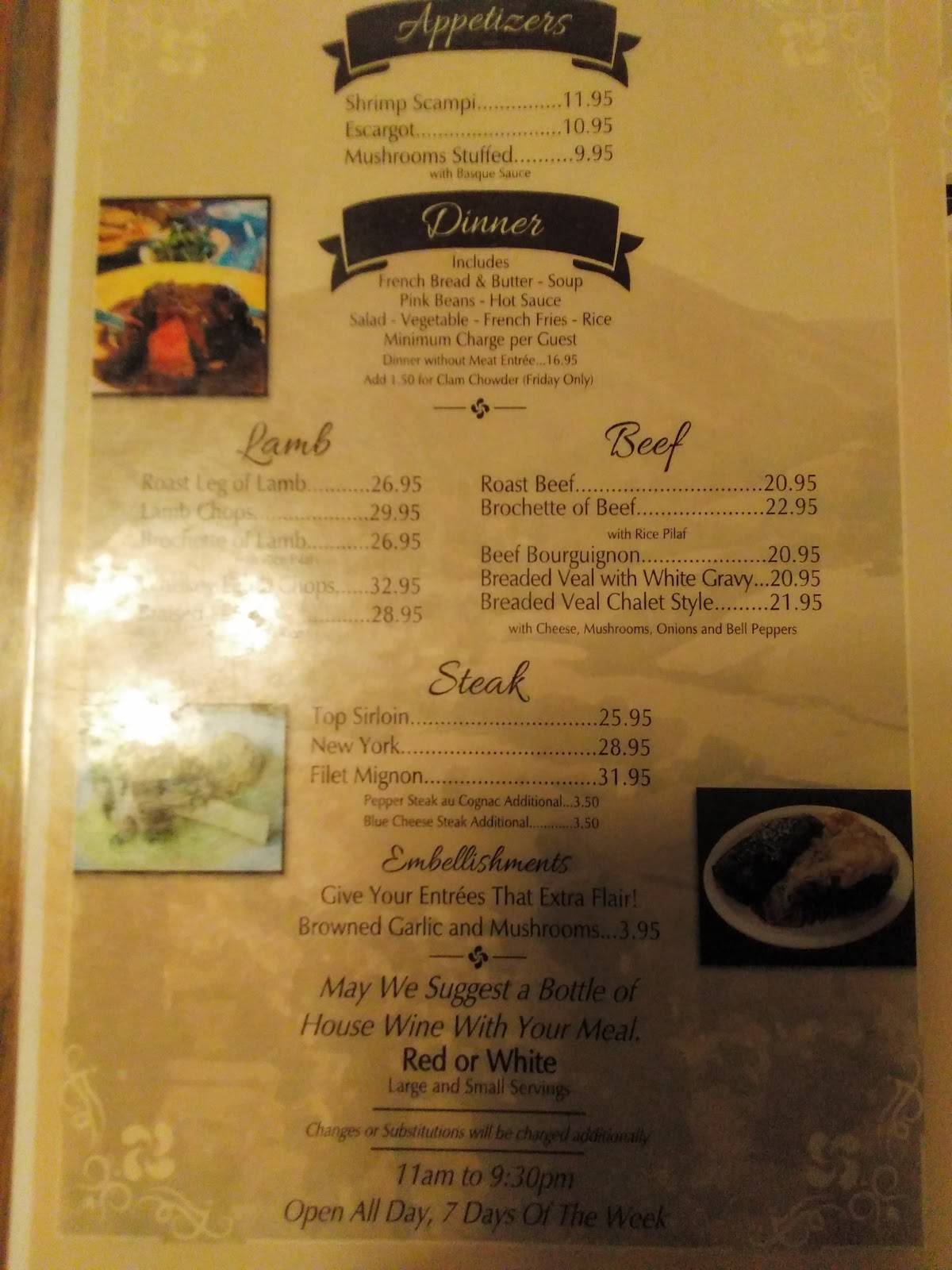 Menu at Chalet Basque Restaurant, Bakersfield, 200 Oak St