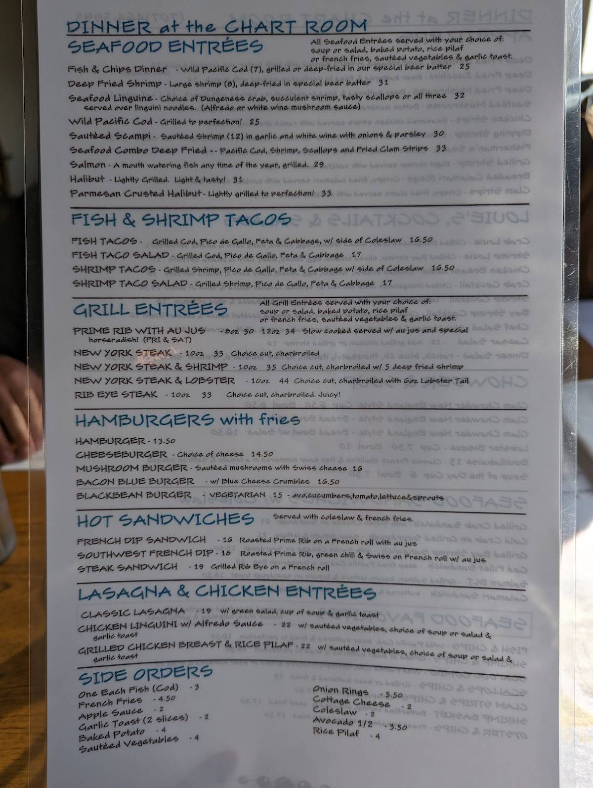 Menu at Chart Room Restaurant, Crescent City