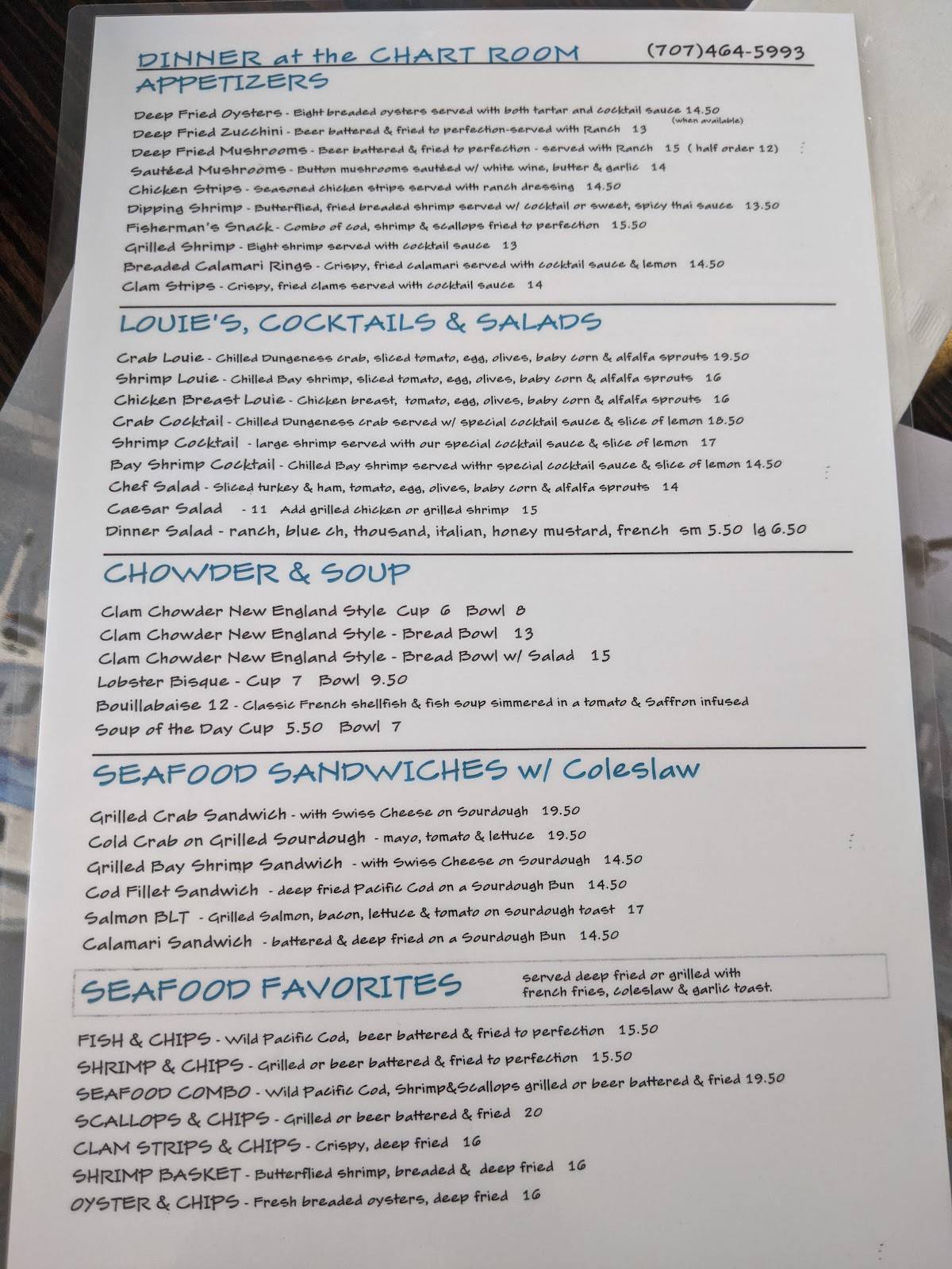 Menu at Chart Room Restaurant, Crescent City