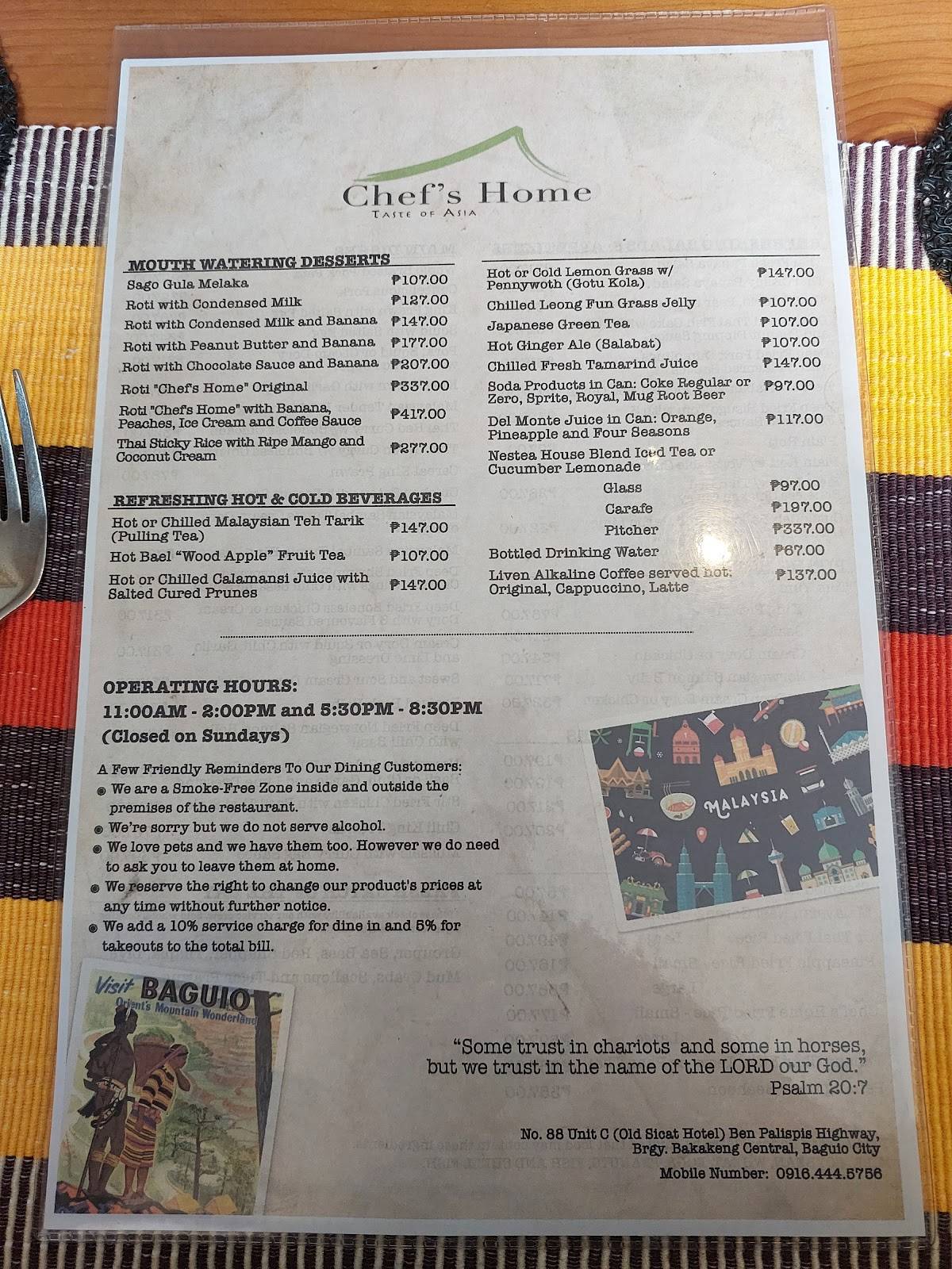 Carta del restaurante Chef's Home Baguio City, Baguio, No. 88 Unit C