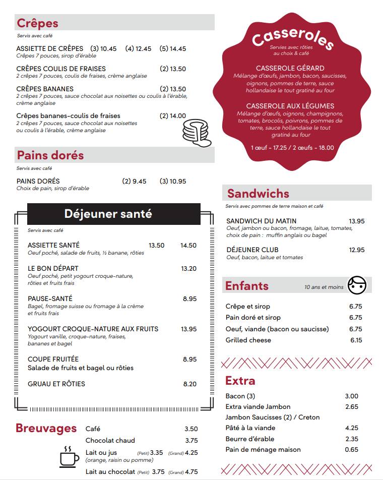 Menu au Restaurant Chez Gérard, Saint-Georges