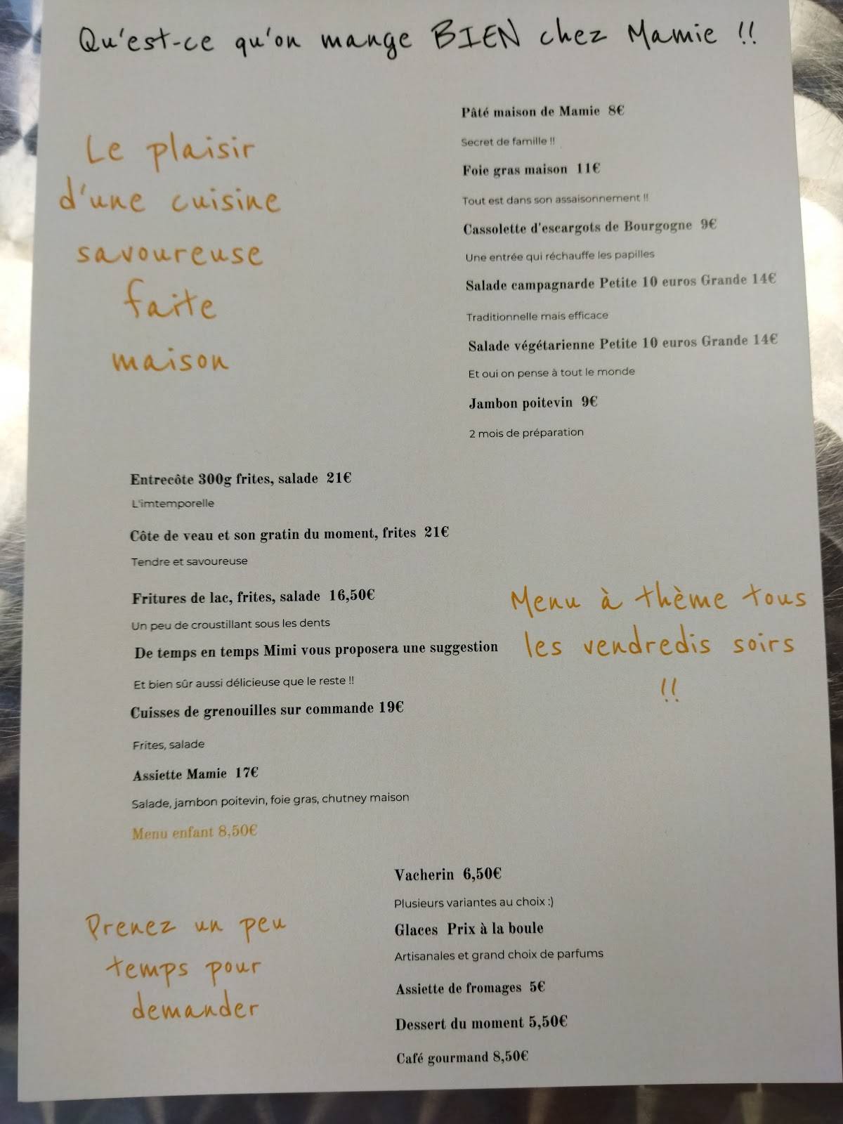 Menu au Restaurant Chez Ma'Mie, Aiton, Route D'albertville