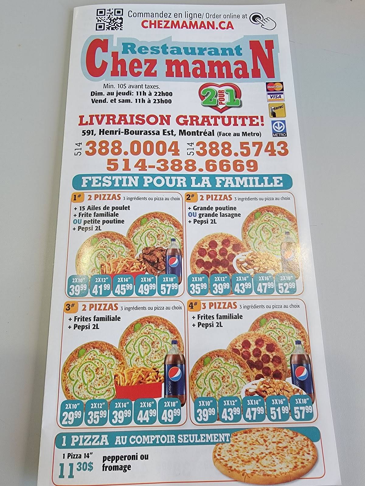 Carta de Restaurant Chez Maman, Montréal