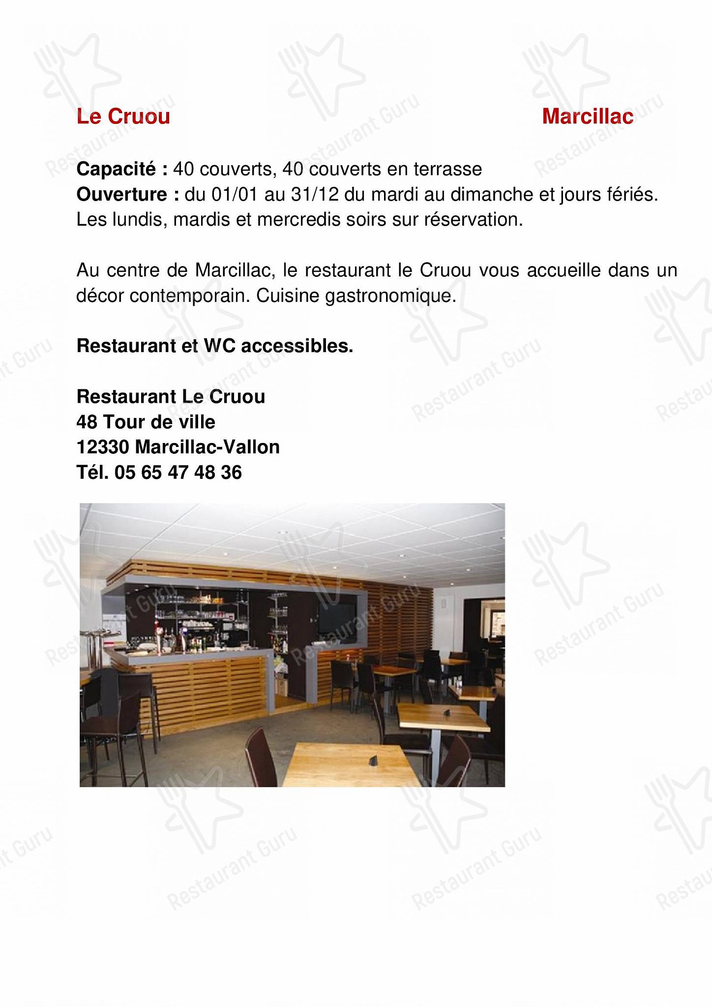 Menu au Restaurant Chez Marie Grand-Vabre, Grand-Vabre, Le Bourg