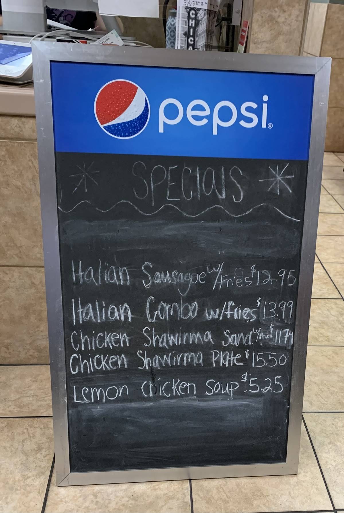 Menu at Chicago's Number One Gyros restaurant, Apache Junction