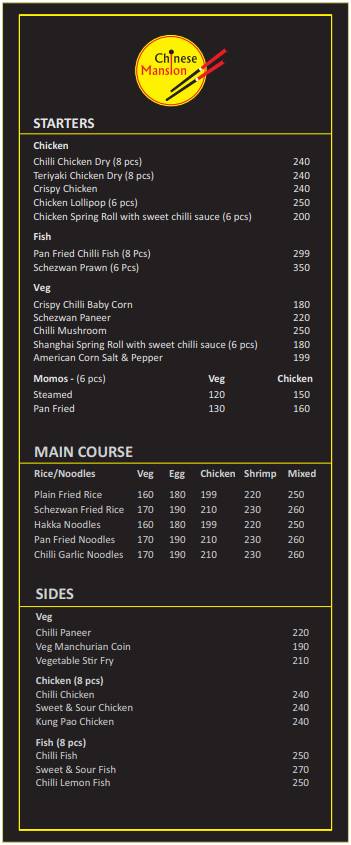 Menu at চাইনিজ ম্যানশন - Chinese Mansion, Kolkata
