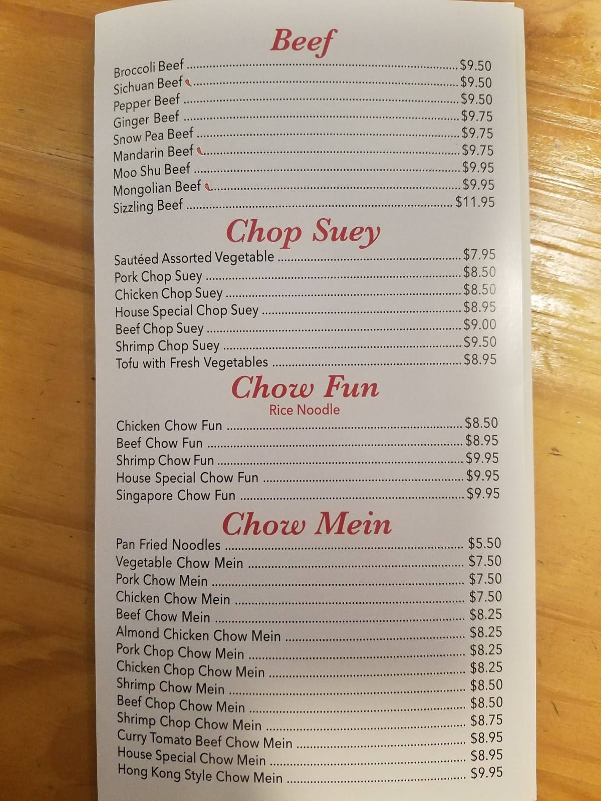 Menu at Chinese Pagoda Restaurant, Kingsburg