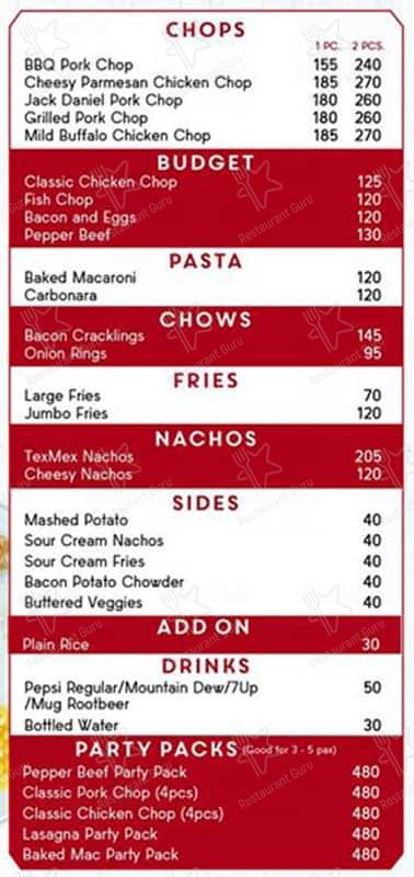 Menu at Chopstop restaurant, Cebu City, 3rd Floor