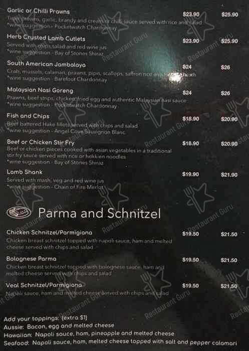 Menu at Clayton RSL restaurant, Clayton