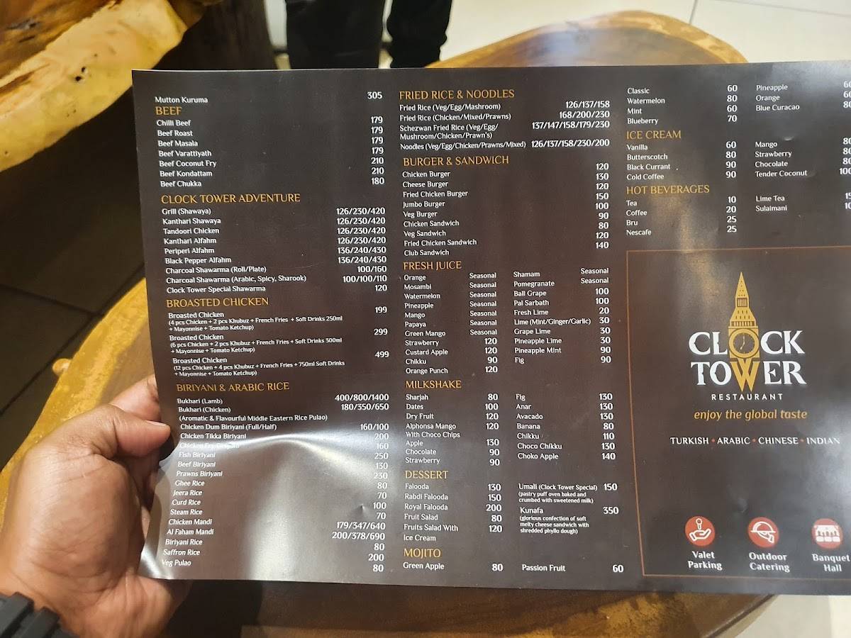 Menu at Clock Tower Restaurant, Kozhikode