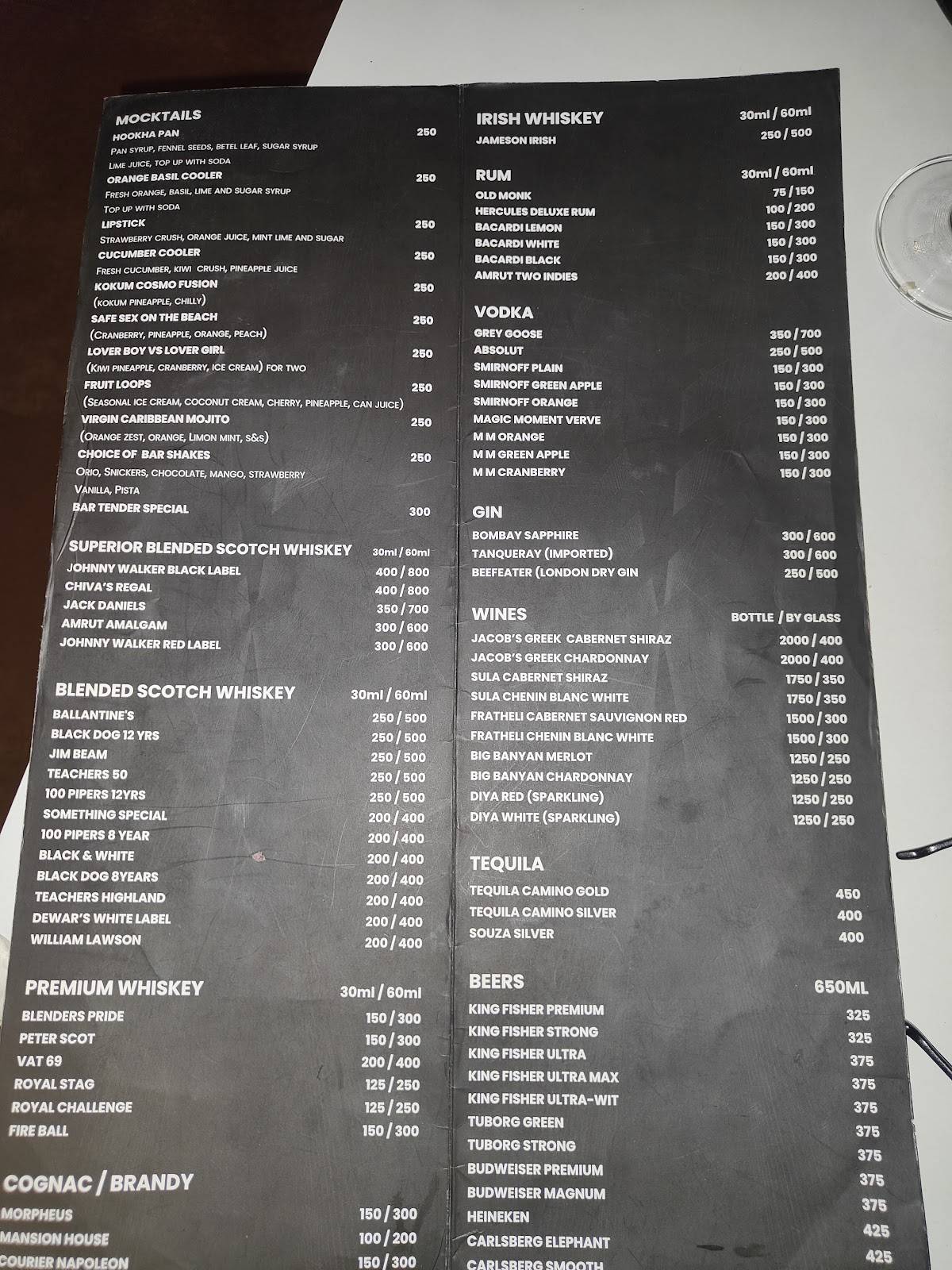 Menu at Club Illusion, Hassan