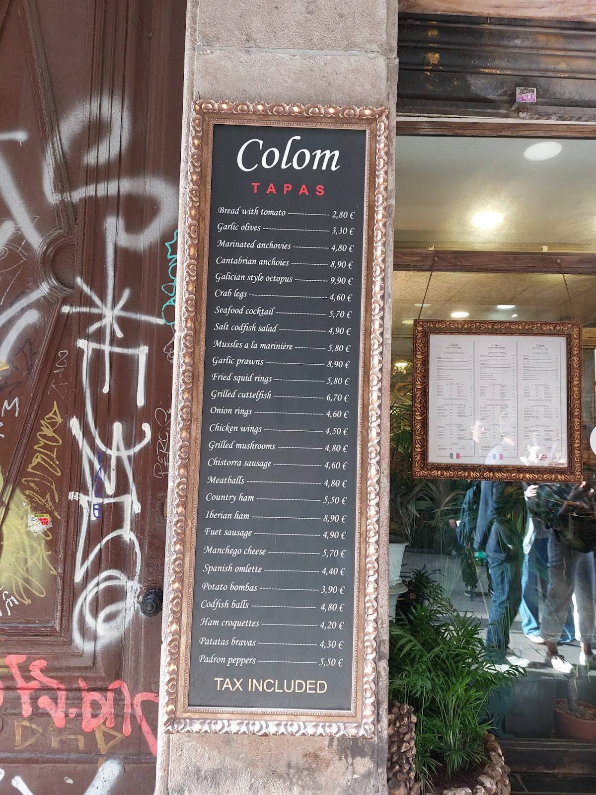 Menu at Colom Restaurant, Barcelona, Carrer dels Escudellers