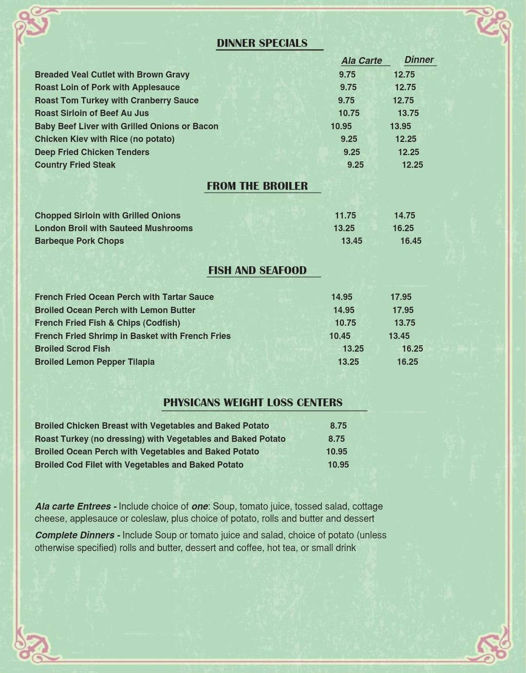 Menu at Commander Restaurant, Munster