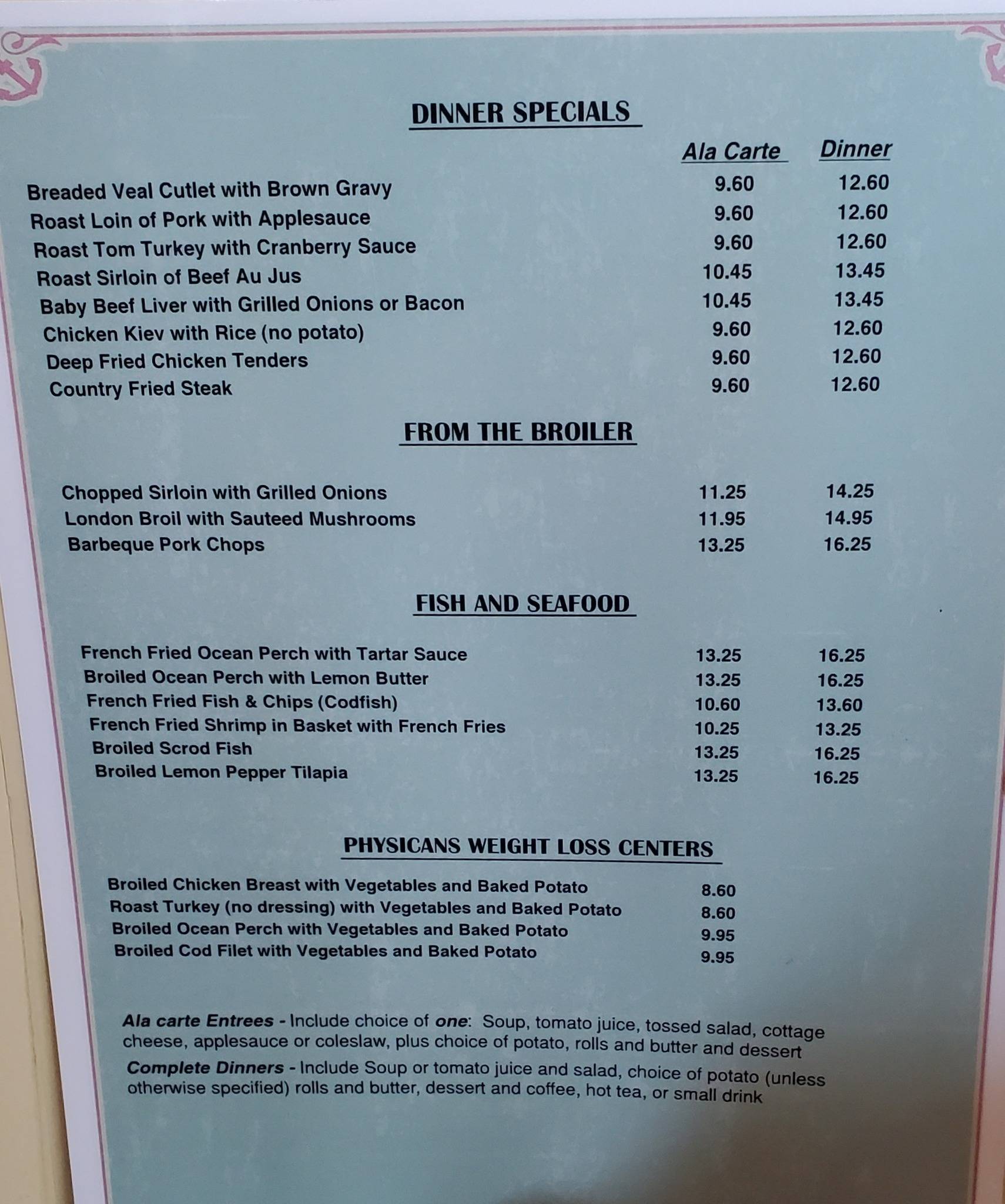 Menu at Commander Restaurant, Munster