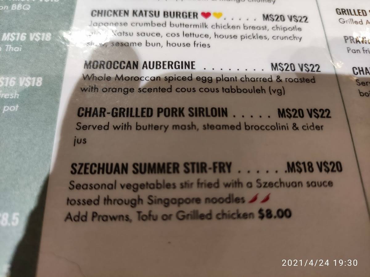 Menu at Coolangatta Surf Club, Coolangatta, Marine Parade
