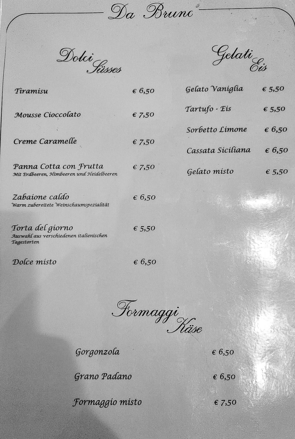 Speisekarte von Da Bruno restaurant, Düsseldorf, Karlstraße 16