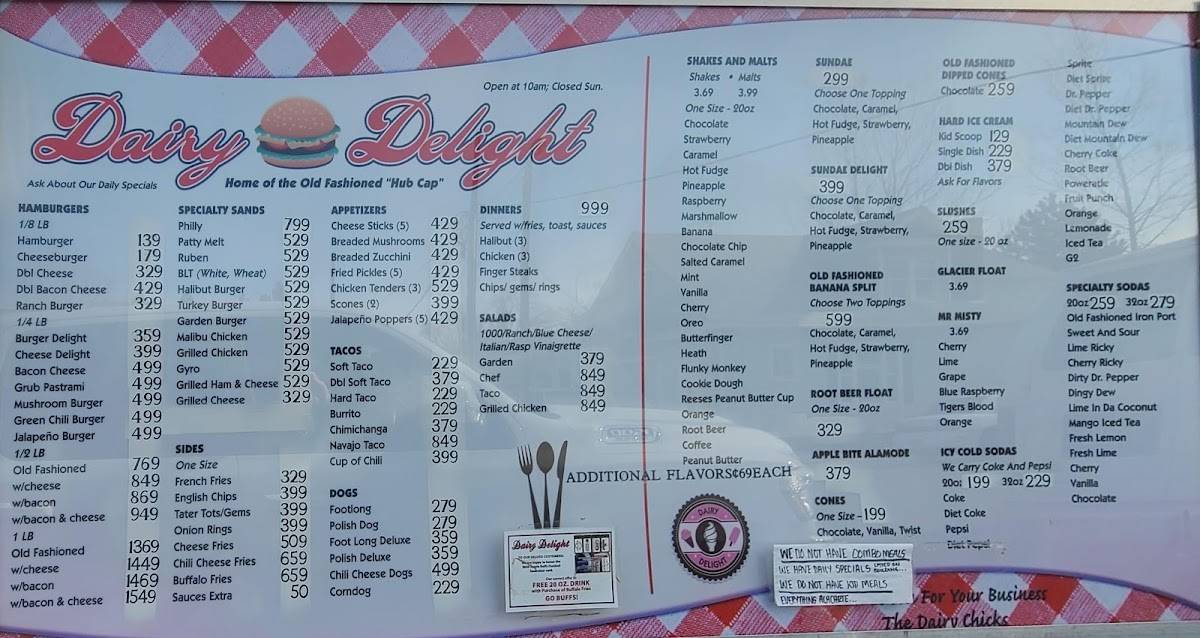 Menu at Dairy Delight restaurant, Tooele