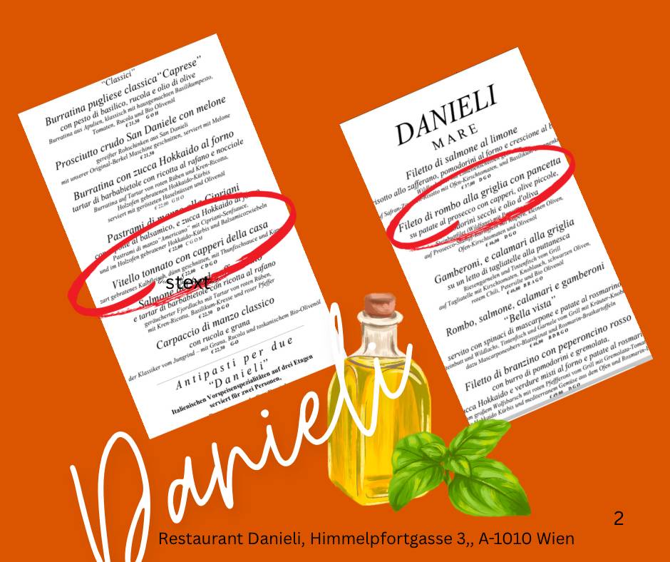 Speisekarte von Restaurant Danieli, Wien