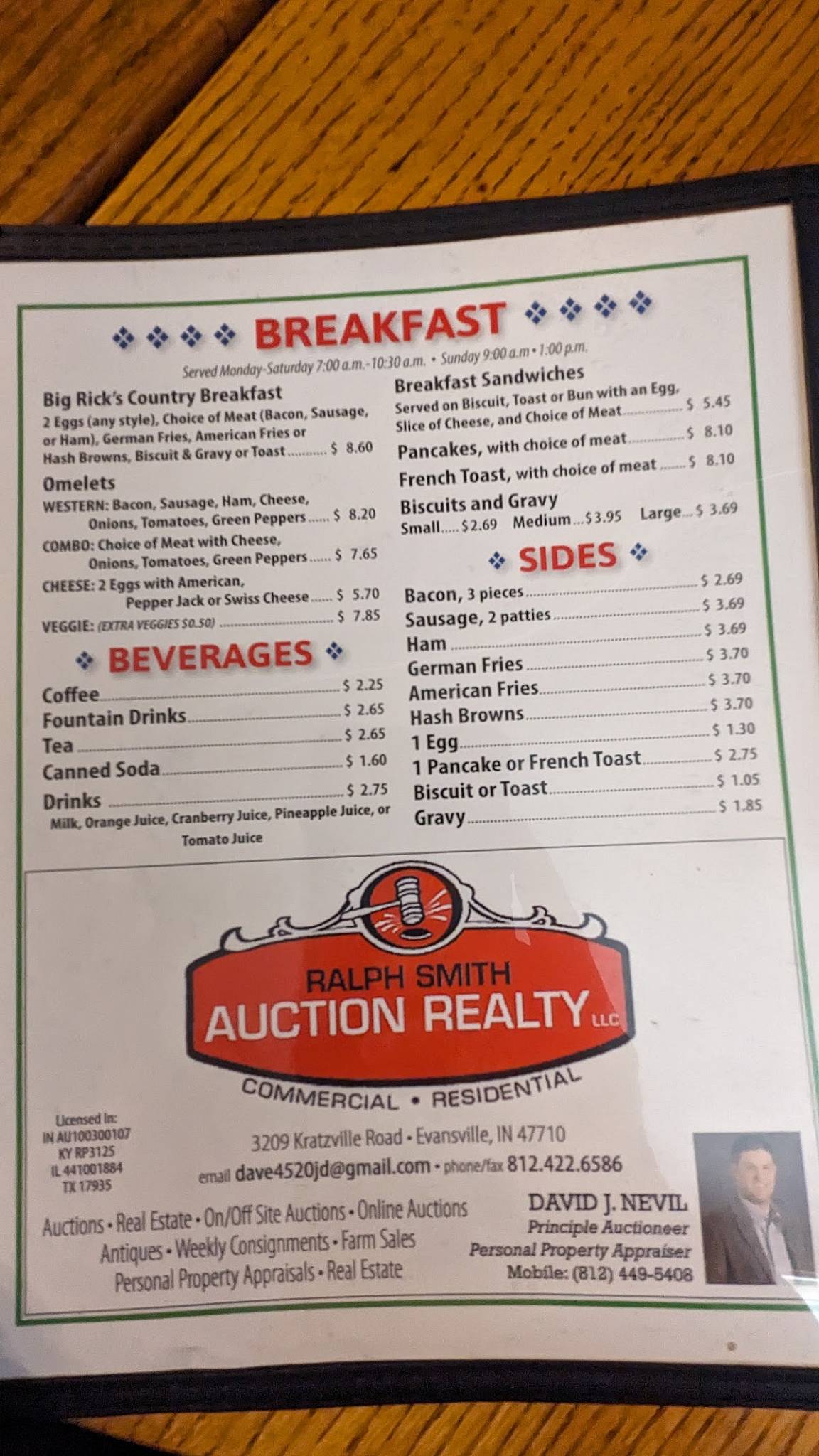 Menu at Darmstadt Inn restaurant, Evansville, Darmstadt Rd