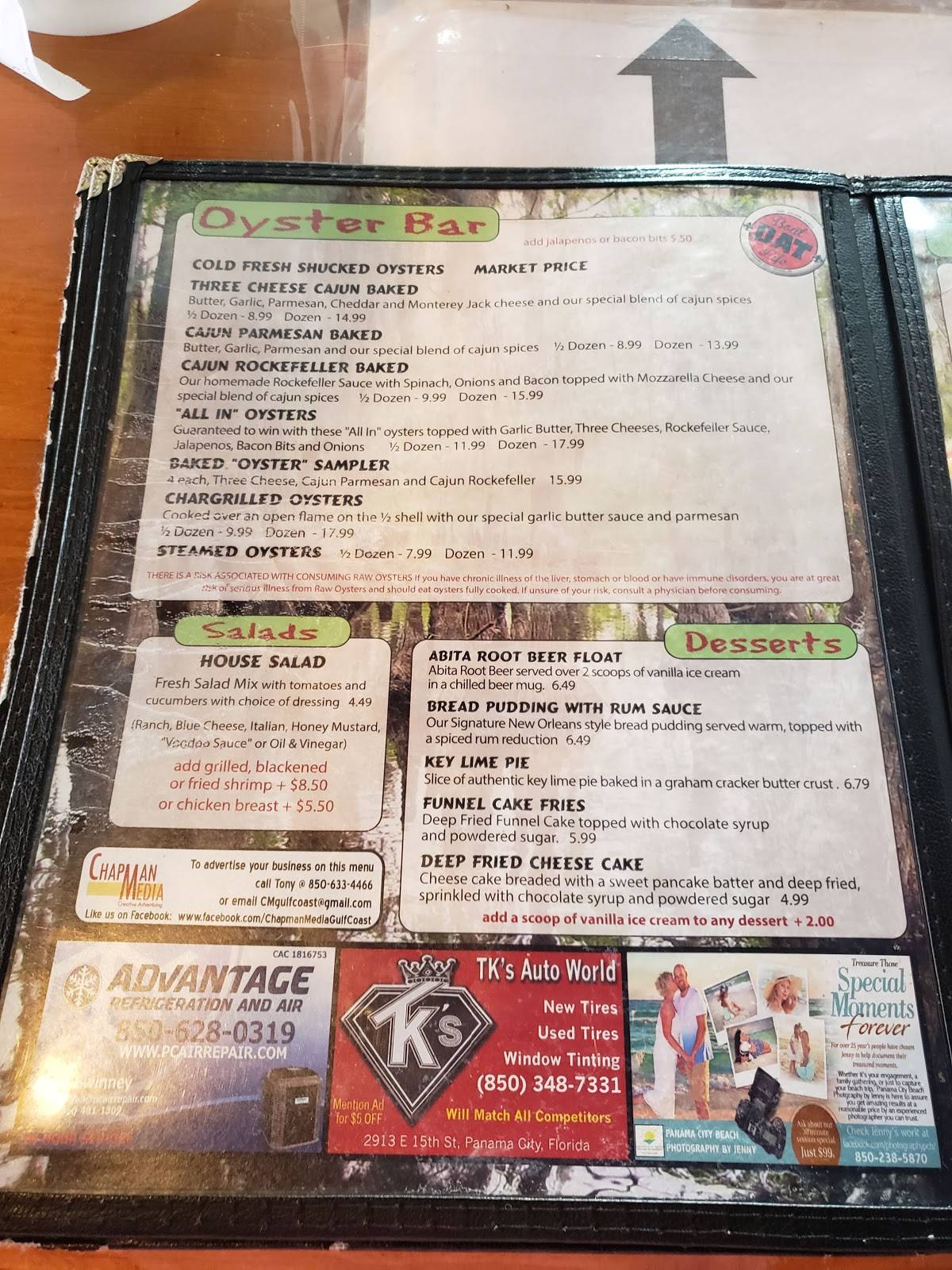 Menu at Dat Cajun Place Cafe, Panama City Beach, 2705 Thomas Dr