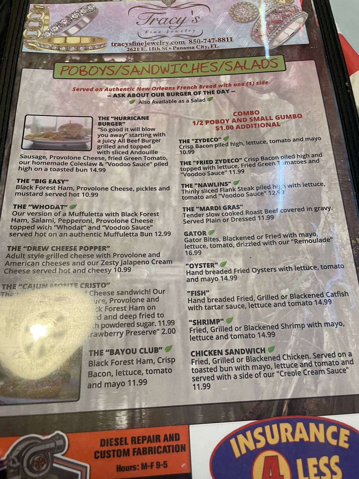 Menu at Dat Cajun Place Cafe, Panama City Beach, 2705 Thomas Dr
