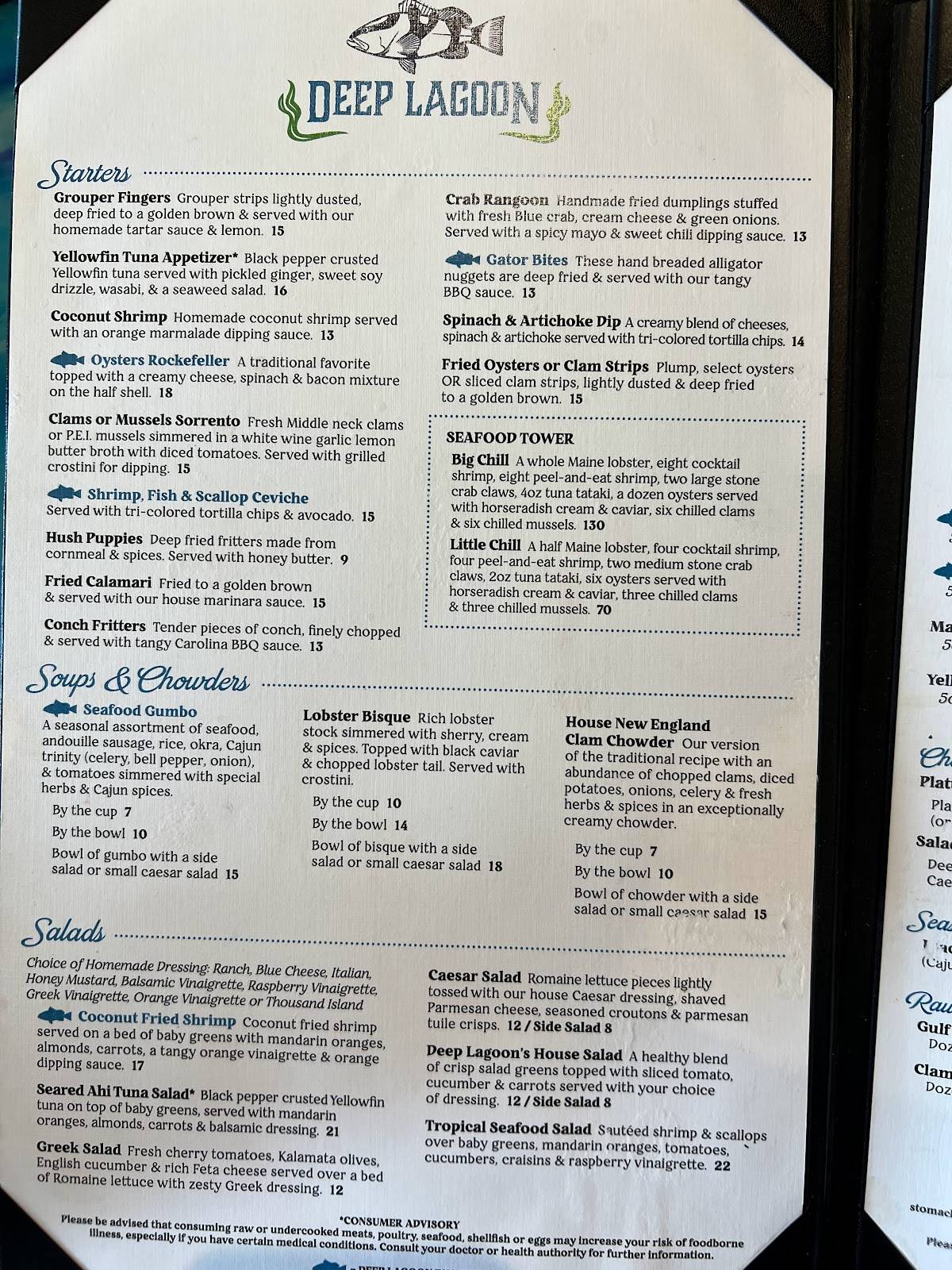 Menu at Deep Lagoon Seafood and Oyster House restaurant, Osprey