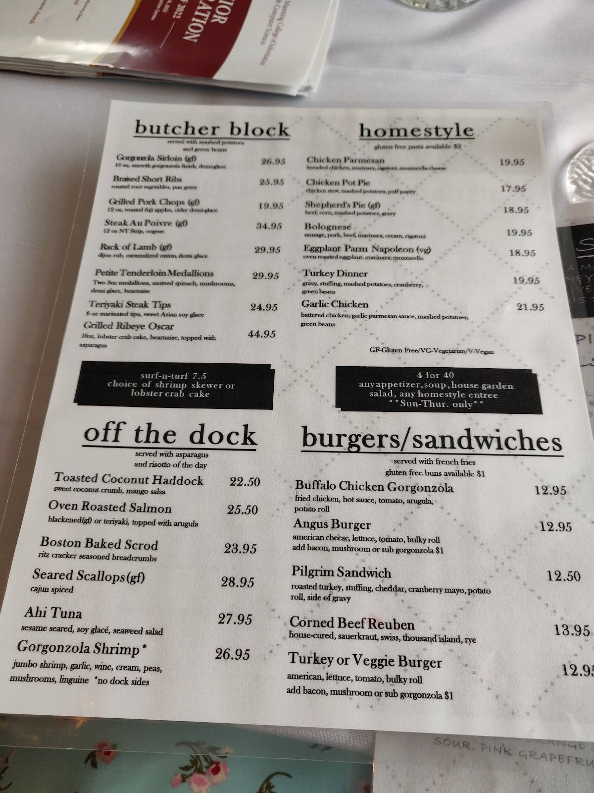 Menu at The Delaney House restaurant, Holyoke