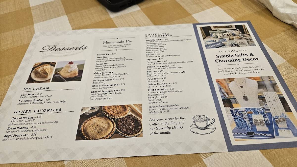 Menu at Der Dutchman restaurant, Sarasota, Bahia Vista St