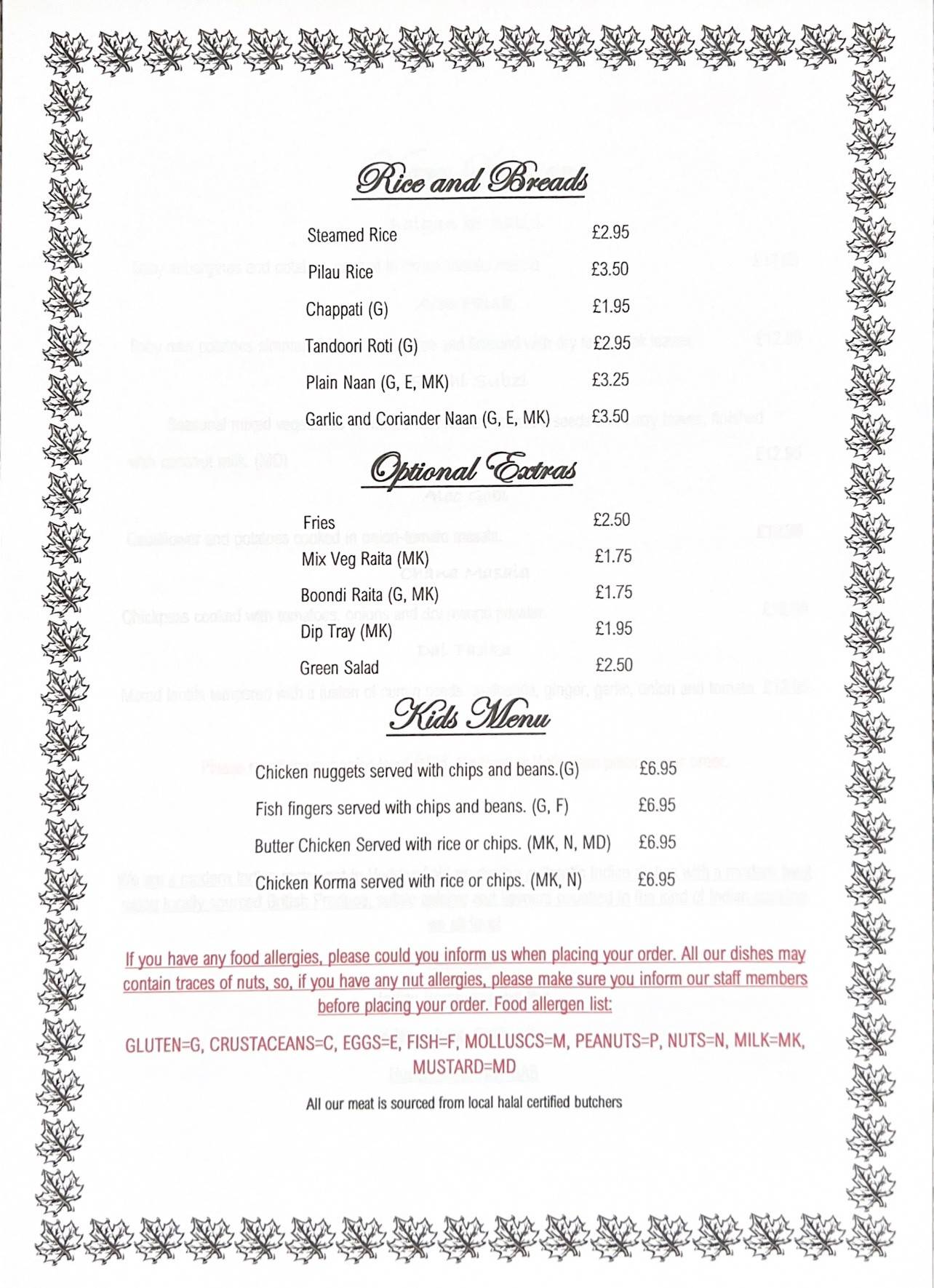 Menu at Destination Indian Restaurant & Bar, Huddersfield