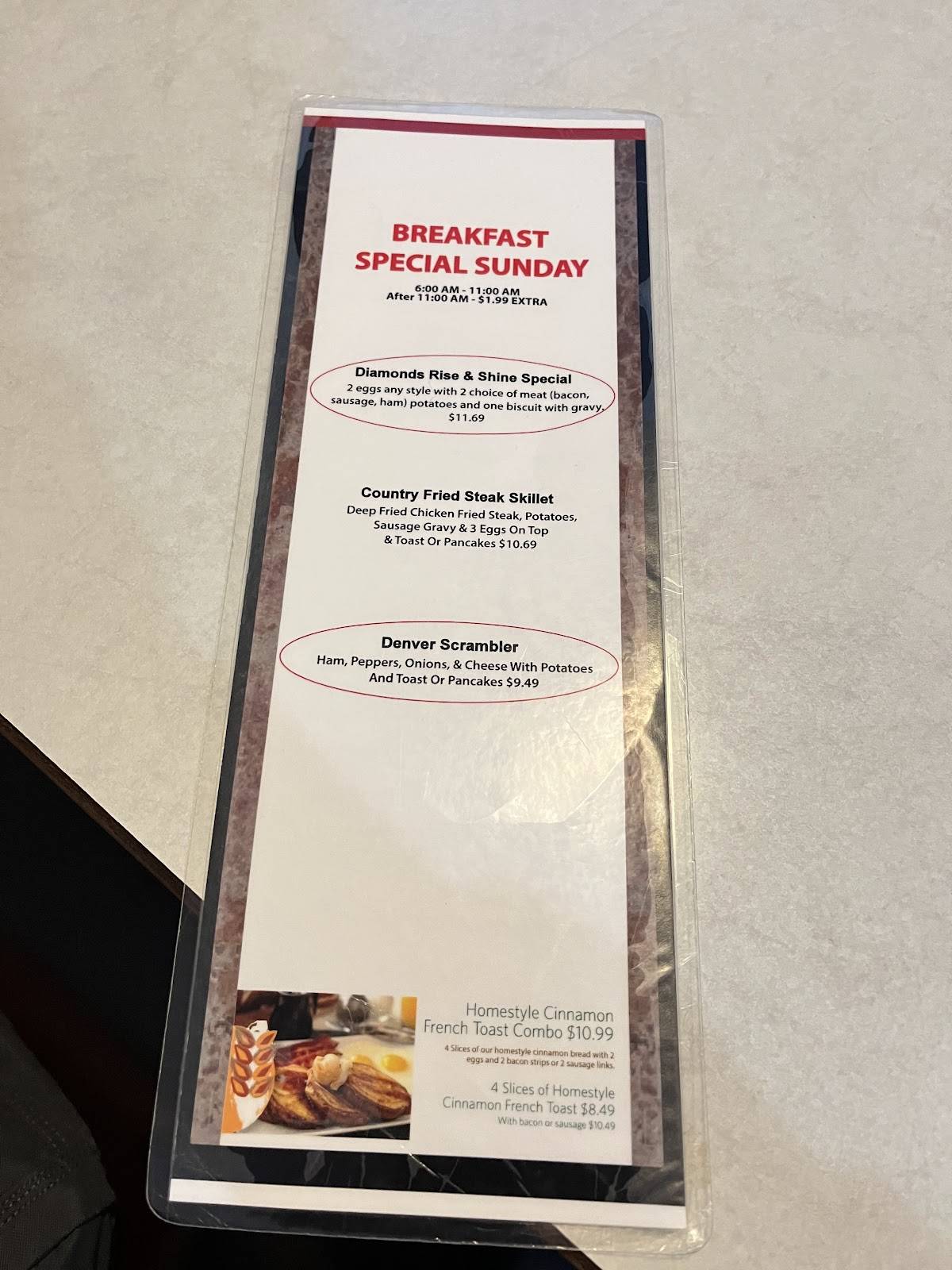 Menu at Diamonds Family Restaurant, Decatur