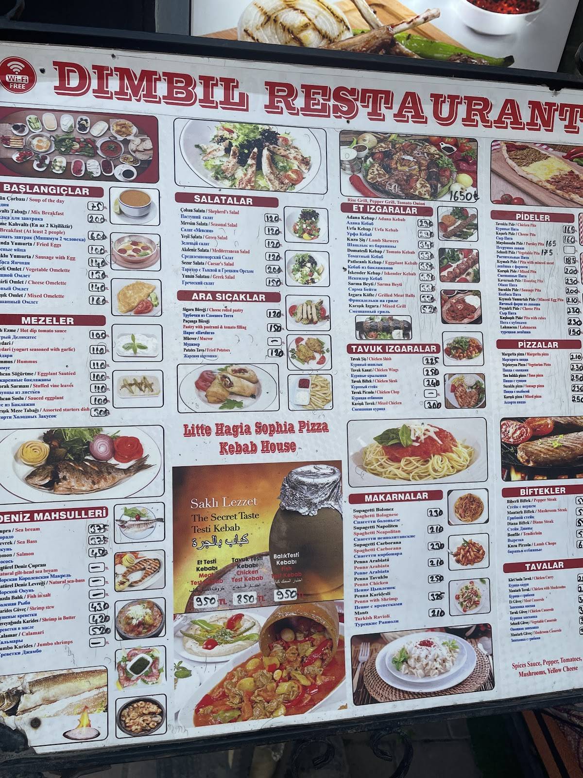 Menu at Dimbil Restaurant, Istanbul