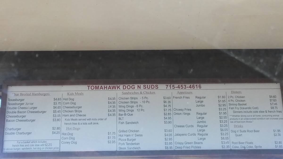 Menu at Dog 'n Suds restaurant, Tomahawk