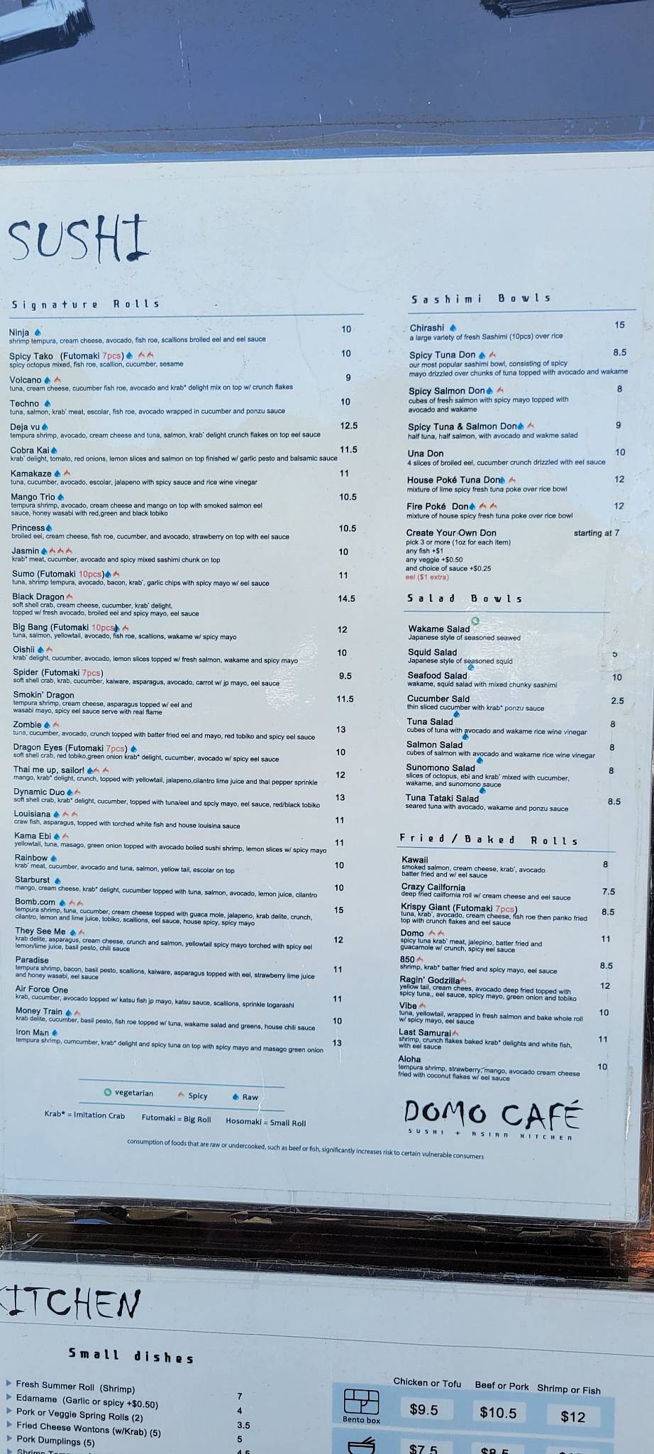 Menu at Domo Café restaurant, Fort Walton Beach, Hurlburt Rd