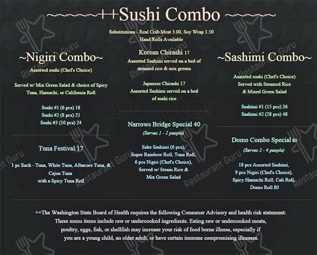Menu at Domo Sushi Gig Harbor restaurant, Gig Harbor