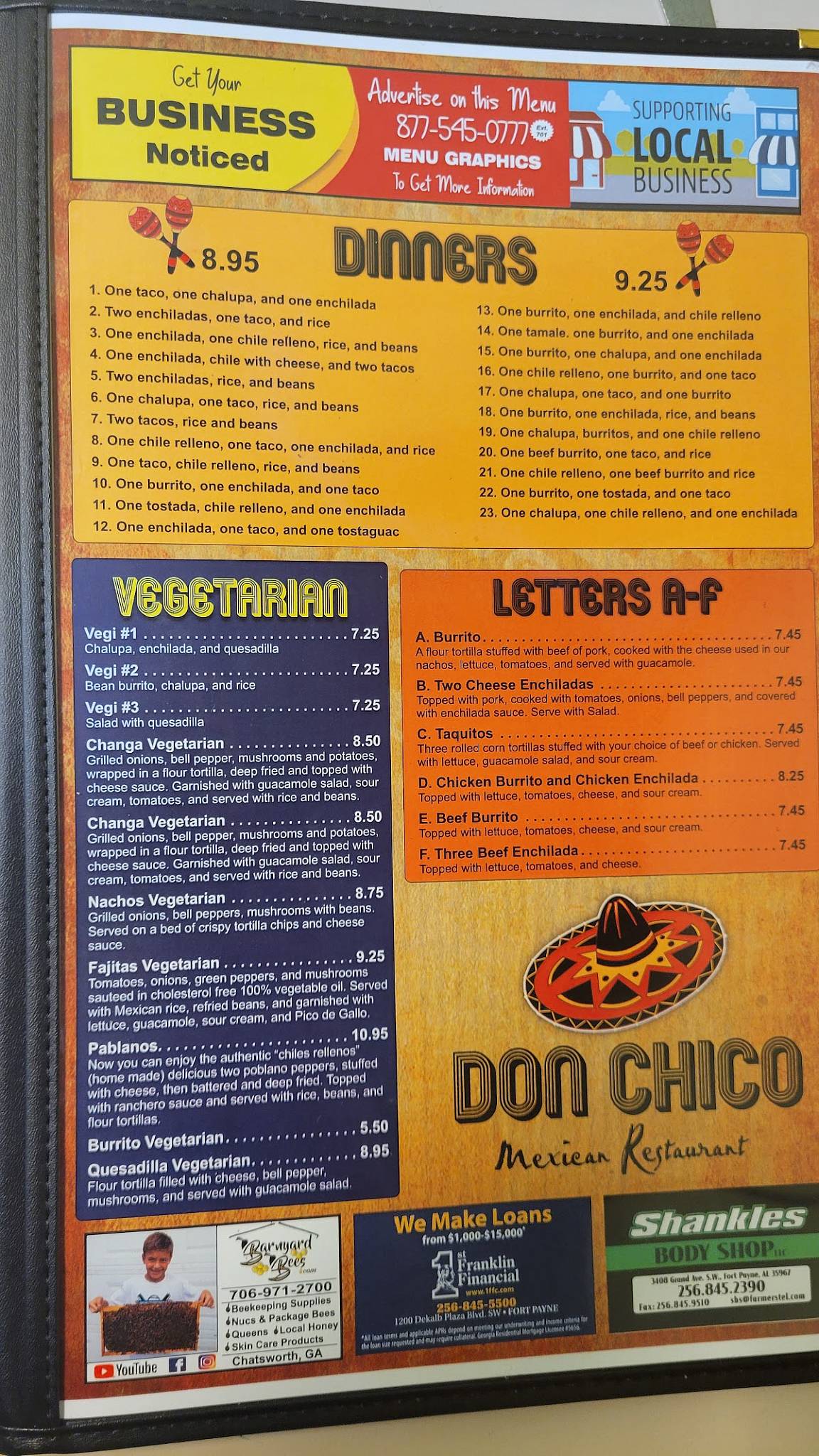 Menu at Don Chico Mexican Restaurant, Fort Payne