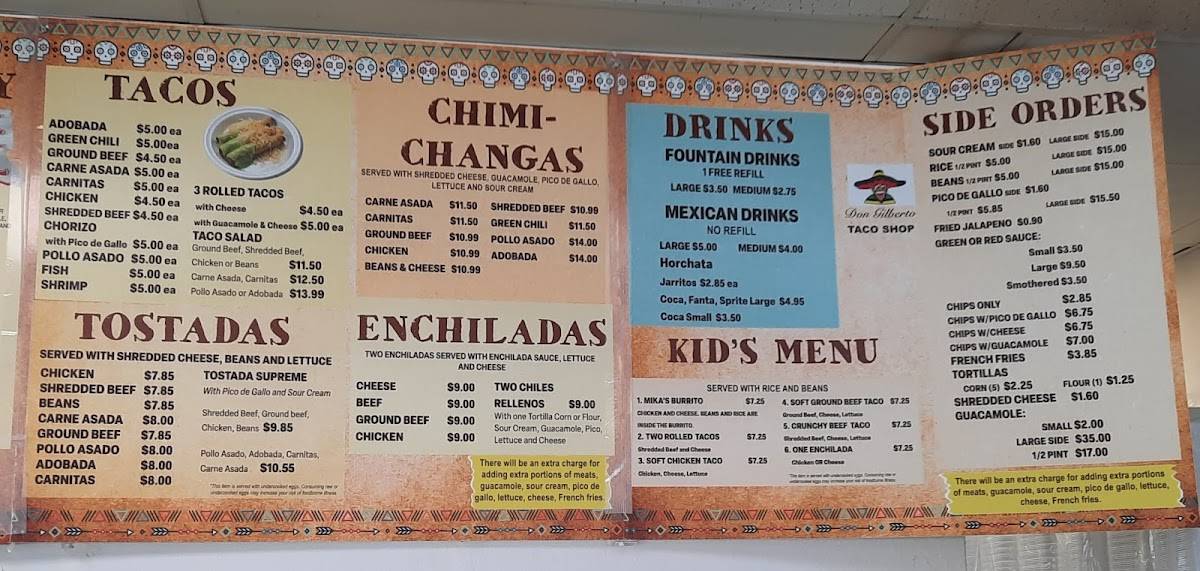 Menu at Don Gilberto Mexican Food restaurant, Montrose, S Townsend Ave ...