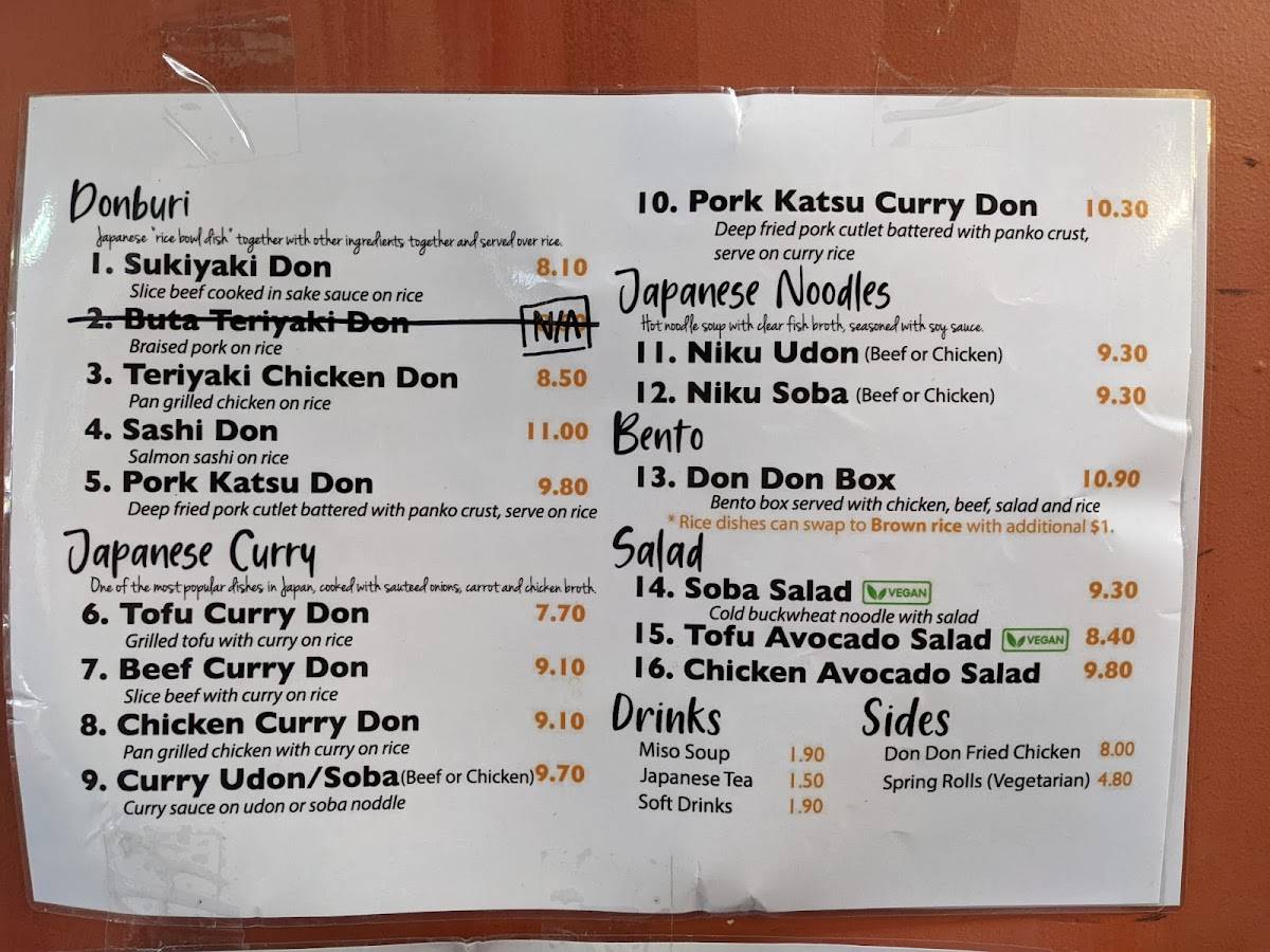 Menu at Don Tojo restaurant, Melbourne, 164 Cardigan St