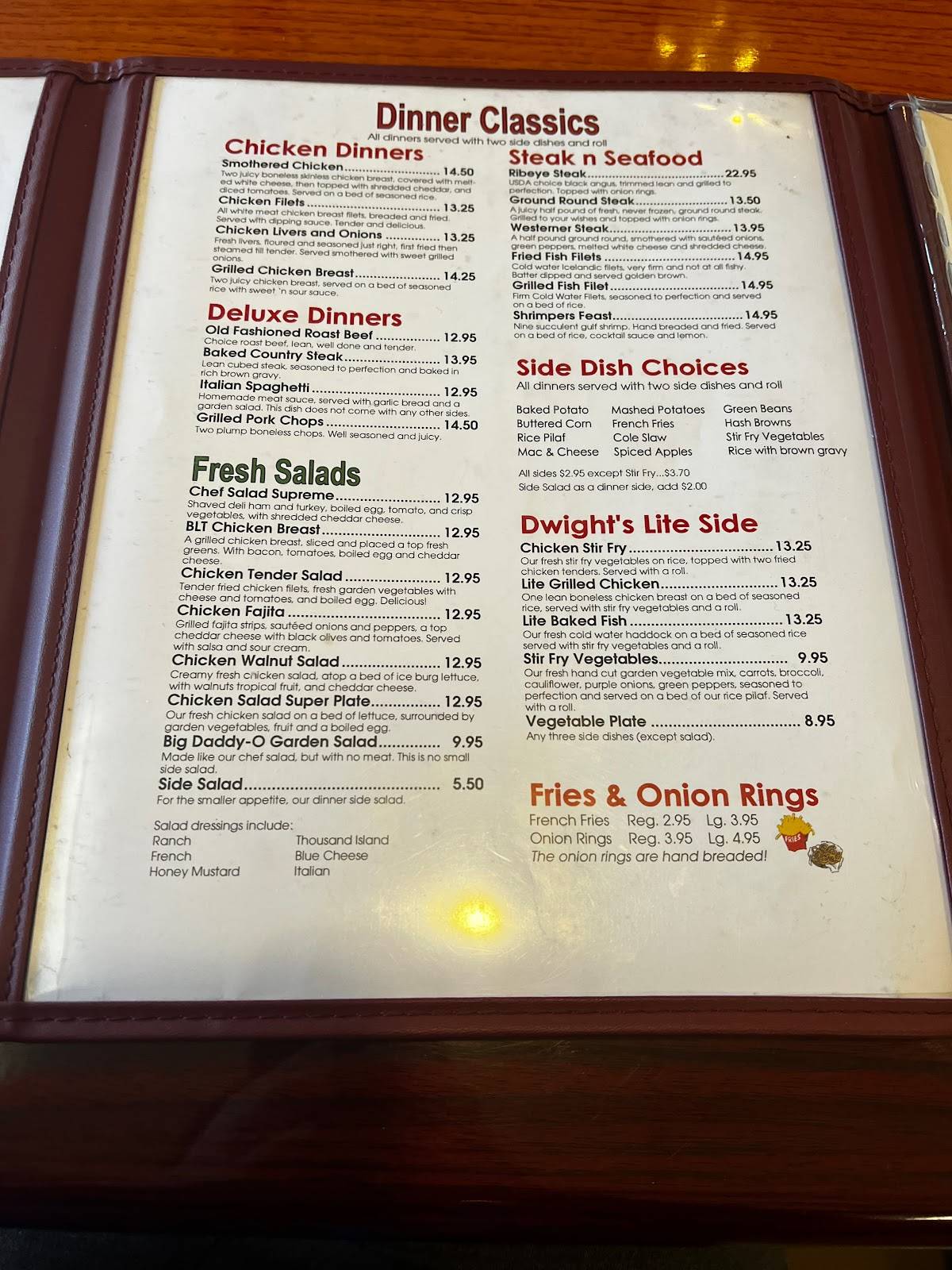 Menu at Dwight's Of St. Albans restaurant, Saint Albans