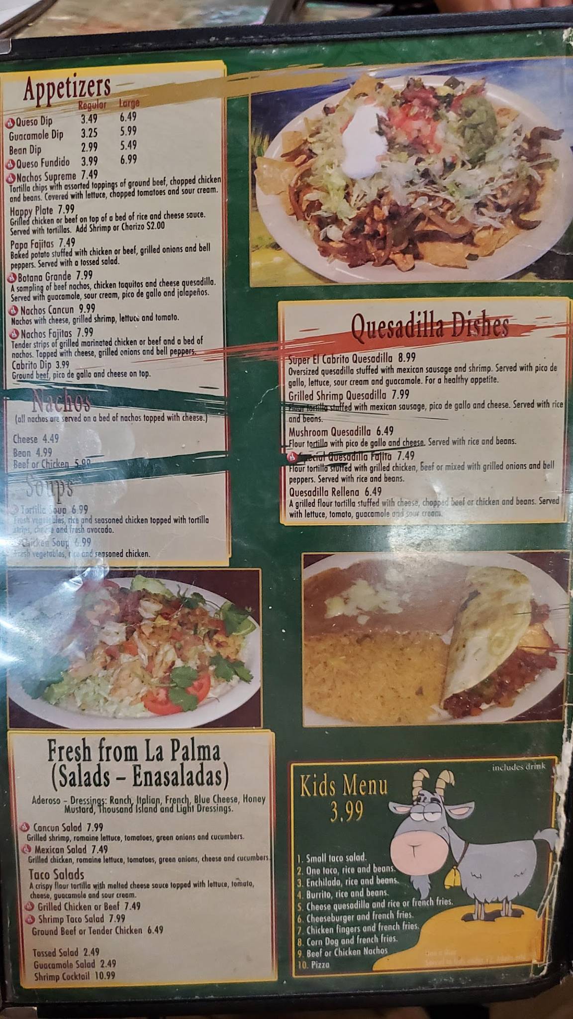 Menu at El Cabrito restaurant, Winona