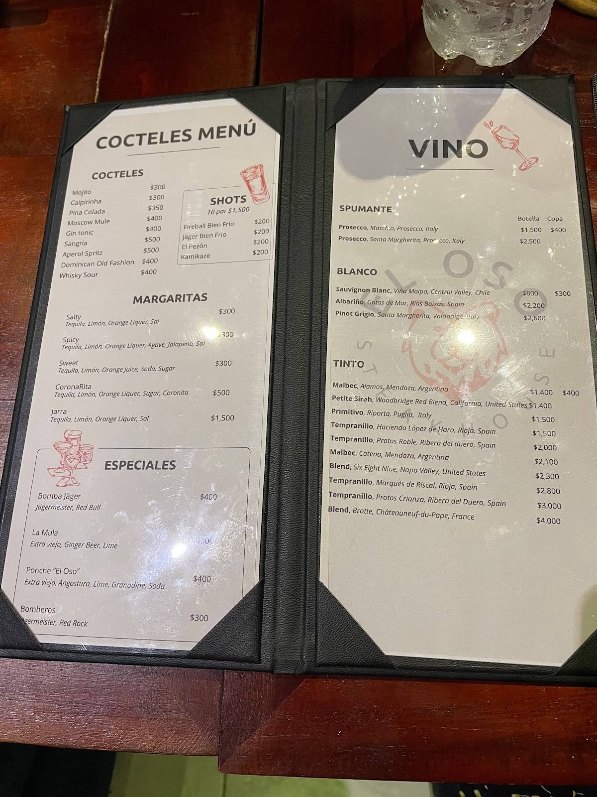 Menu at Restaurant El Oso, Cabrera