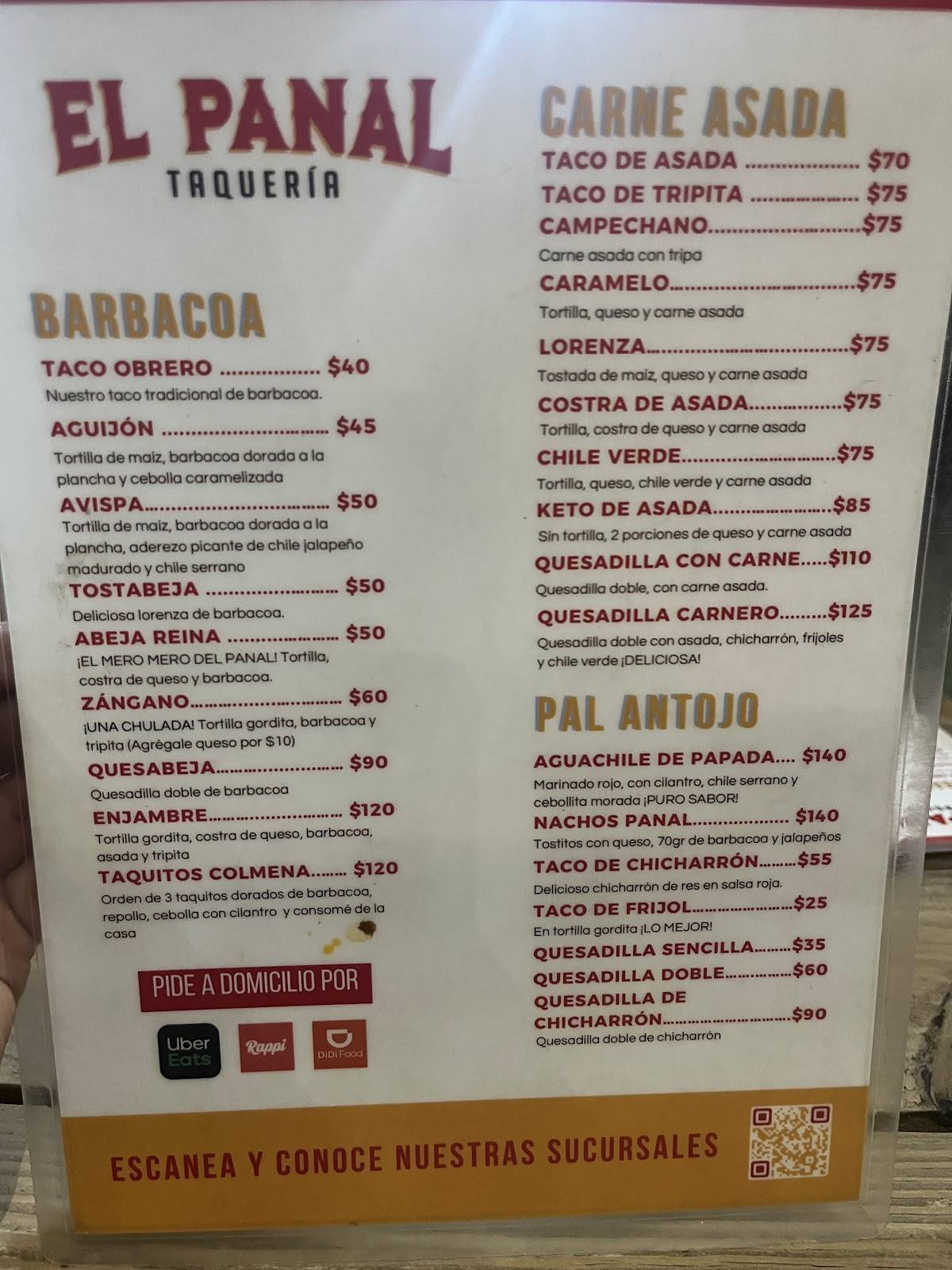 Carta del restaurante El Panal Taquería Sucursal Colosio, Hermosillo