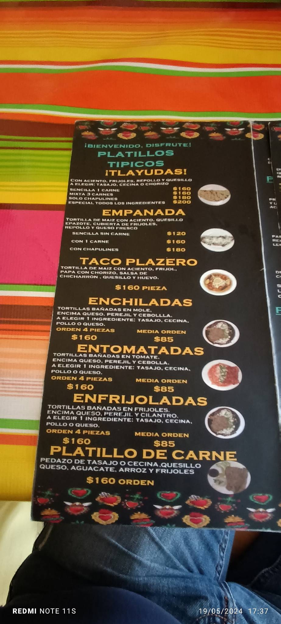 Carta del restaurante El tule, San Nicolás del los Garza
