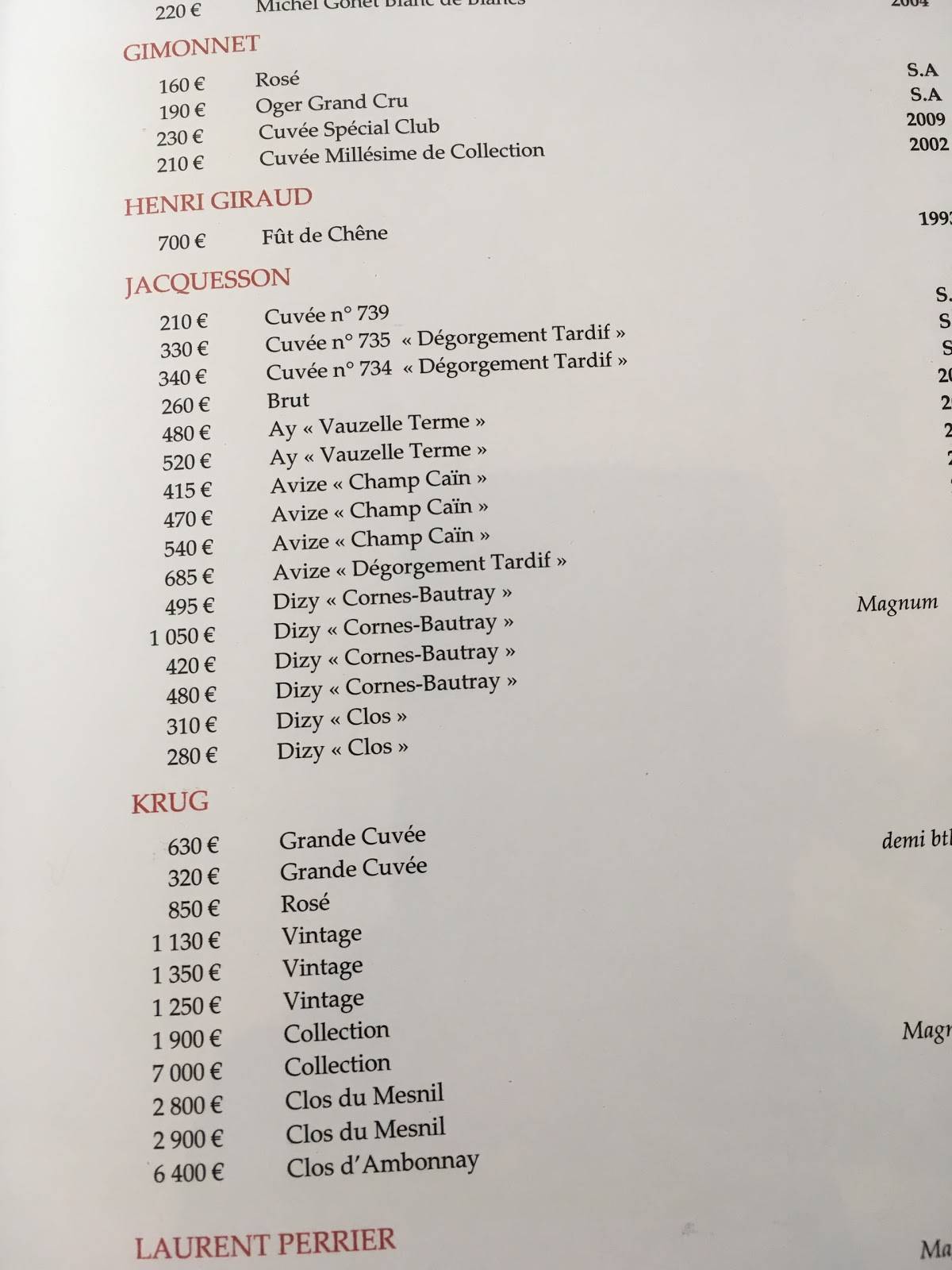 Menu at Epicure restaurant, Paris, 112 Rue du Faubourg Saint-Honoré