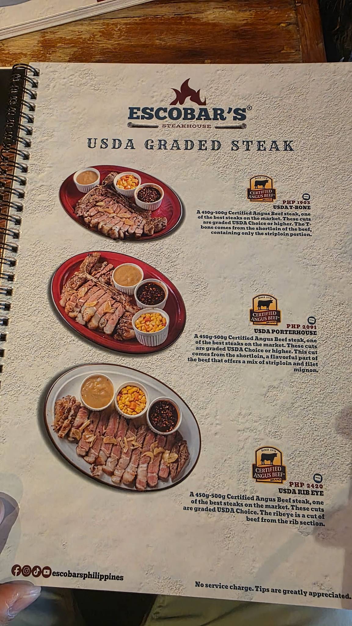 Menu at Escobar's Steakhouse, Quezon City, South Triangle