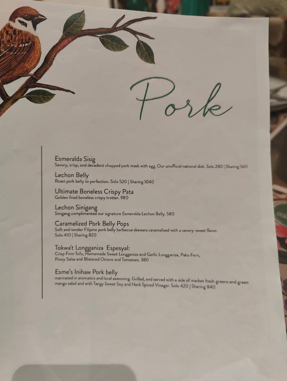 Menu at Esmeralda Kitchen restaurant, Quezon City